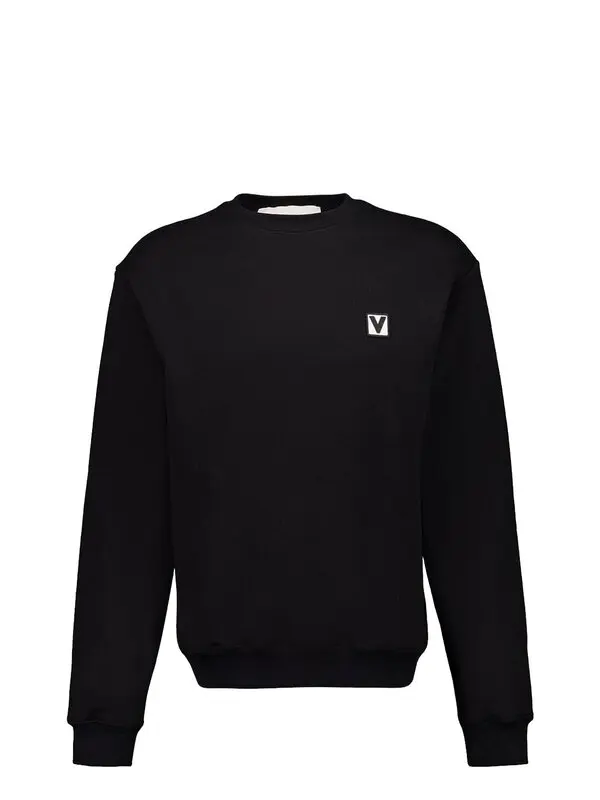 Valentino Garavani Cotton Crewneck Sweatshirt With Chez Patch - Black