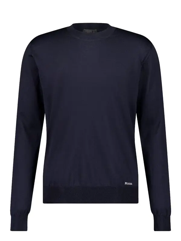 Prada Navy Silk Crew-neck Sweater - Blue