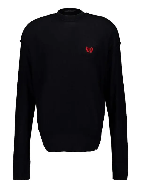 Balenciaga Oversized Sweater With Embroidered Laurel Artwork - Black
