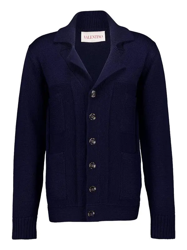 Valentino Garavani Loose-fit Wool And Cotton Cardigan - Blue