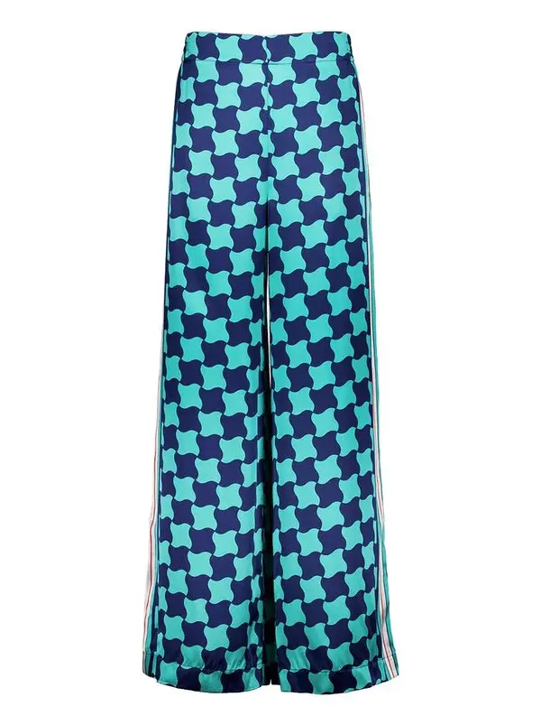Casablanca Pool Tile Wide-leg Silk Trousers - Blue