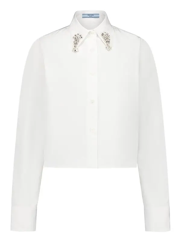Prada Embroidered Collar Poplin Shirt - White