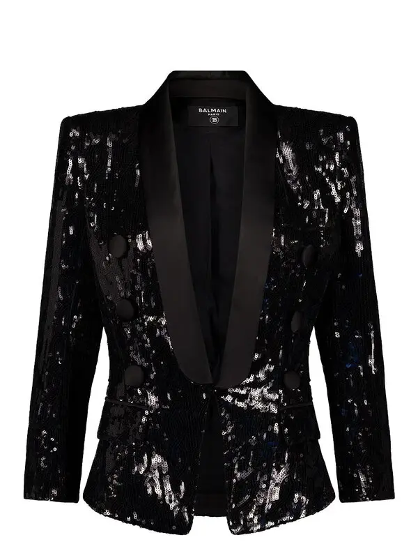 Balmain Sequined Blazer With Shoulder Pads - Black