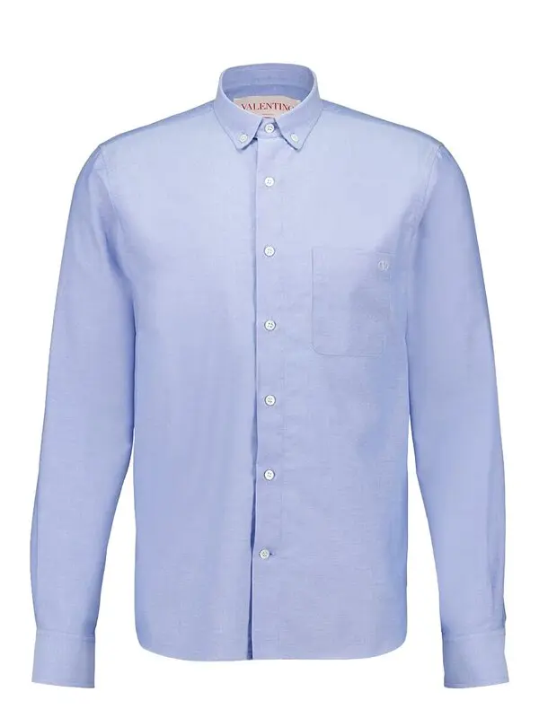 Valentino Garavani Sky Vlogo Embroidered Cotton Shirt - Blue