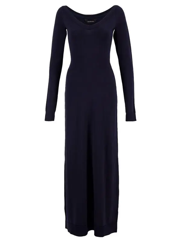 Balenciaga Dark Off Shoulder V-neck Dress - Blue