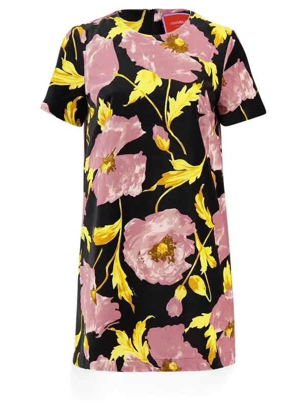 La DoubleJ Floral Mini Swing Cotton Dress - Black