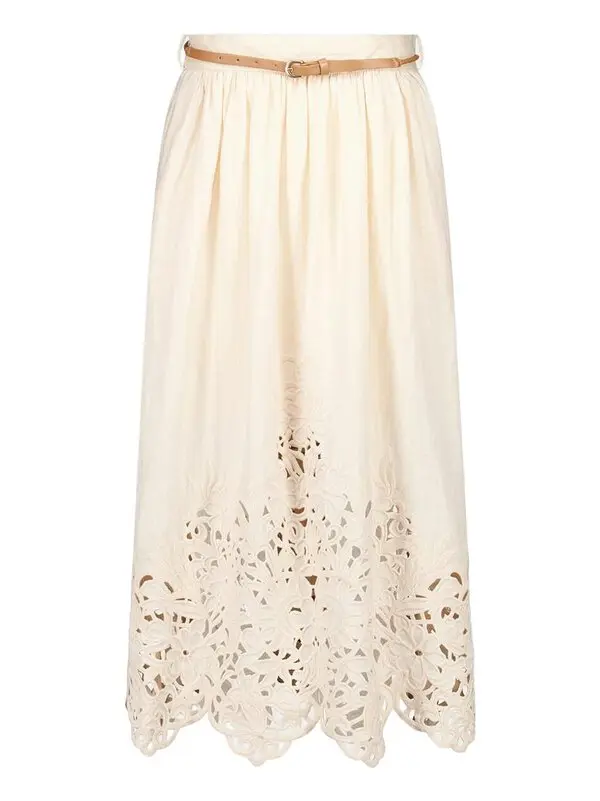 Zimmermann Embroidered Linen Midi Skirt - Cream