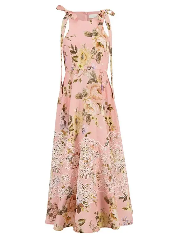 Zimmermann Floral Acacia Broderie Midi Dress - Pink