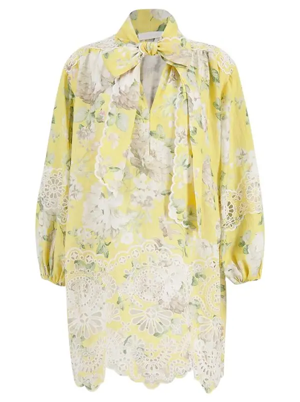 Zimmermann Acacia Broderie Tie Mini Dress - Yellow