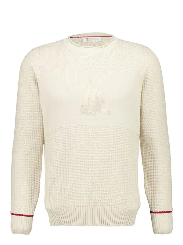 Brunello Cucinelli Knitted Cotton Crewneck Sweater - Cream
