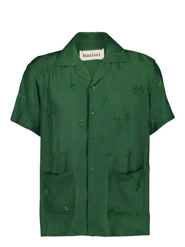 BAZISZT Thrive Short-sleeve Silk Shirt - Green