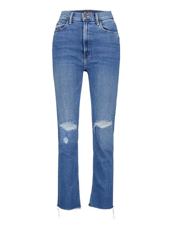 MOTHER High-waisted Rider Ankle Fray Jeans - Blue