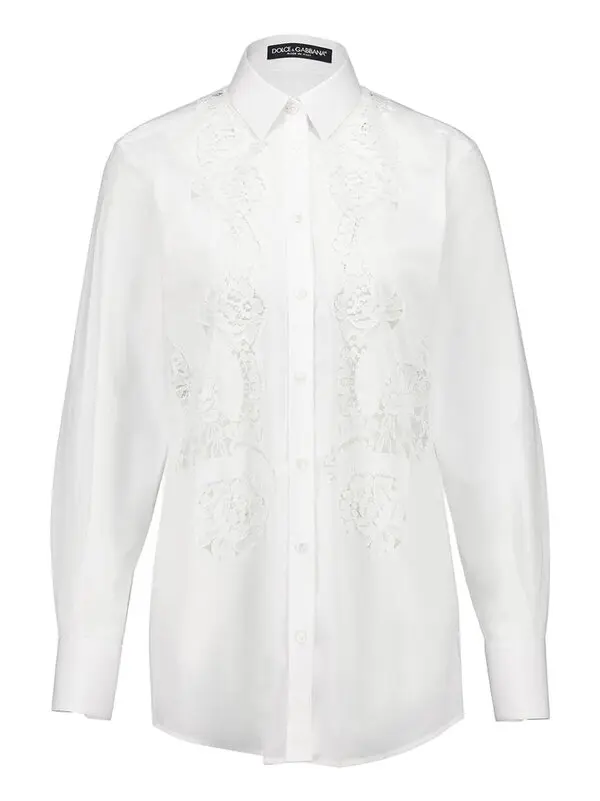 Dolce & Gabbana Cotton Poplin Shirt With Lace Inlay - White