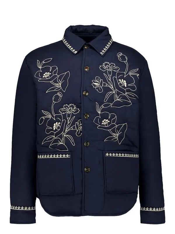 BAZISZT Cotton Jacket With Floral Embroidery - Blue
