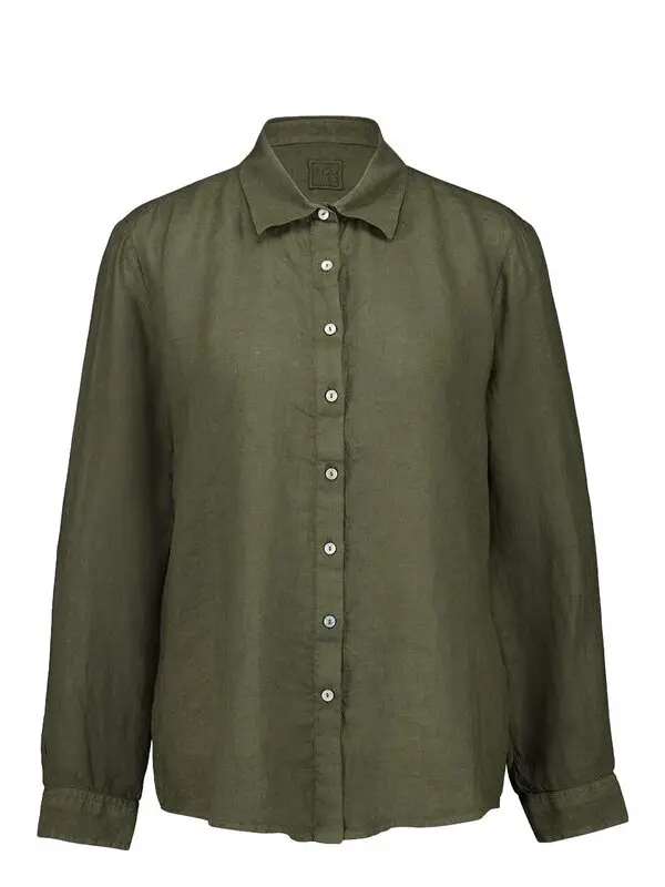 120% Lino Military Linen Shirt - Green