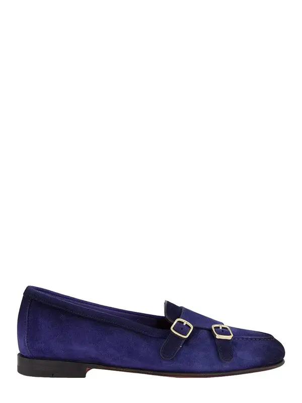 Santoni Suede Double-buckled Moccasins - Blue