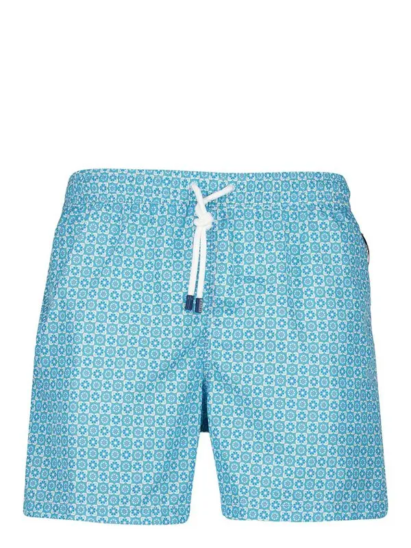 Fedeli Madeira Chess Pattern Swim Trunks - Blue