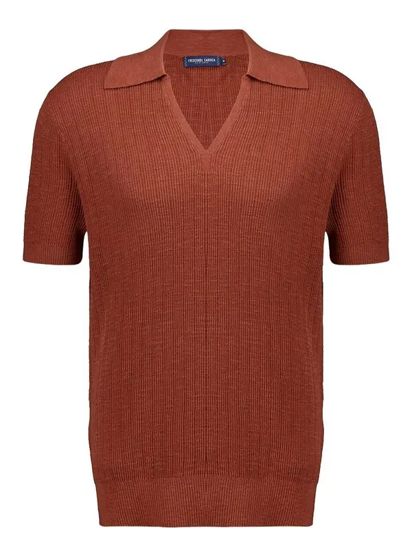 Frescobol Carioca V-neck Joaquim Cotton Polo Shirt - Brown