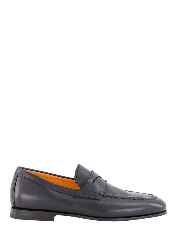 Santoni Polished Penny Leather Loafers - Black