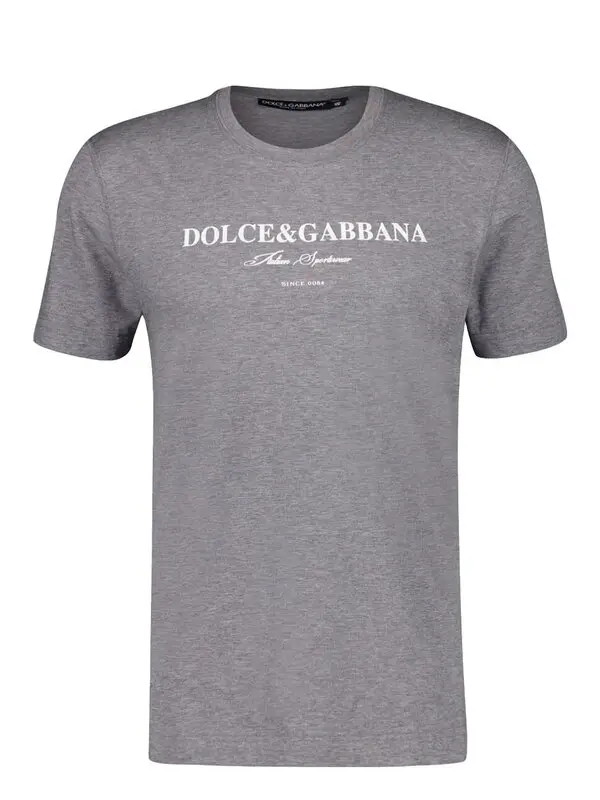 Dolce & Gabbana Melange Cotton T-shirt With Logo Print - Grey