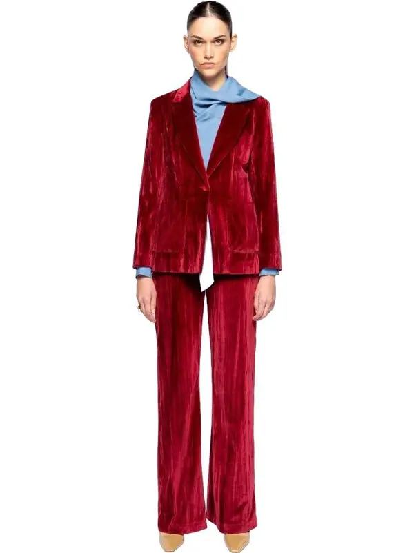 PAULA Tansy Cabernet Velvet Plissé Blazer - Red
