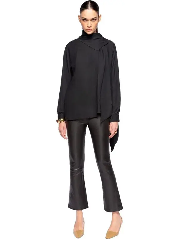 PAULA Narcissus Wrap Top With Tie Neck - Black