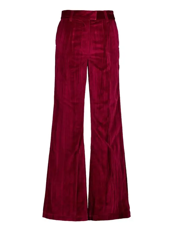 PAULA Morchella Cabernet Velvet Plissé Pants - Red