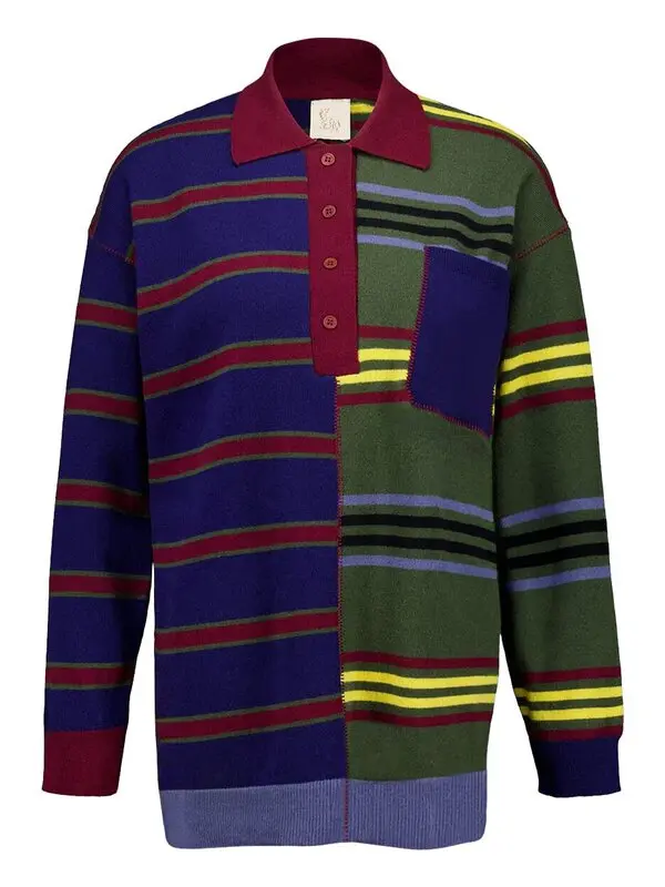 PAULA Magdalene Striped Embroidered Knitted Top - Multicolour