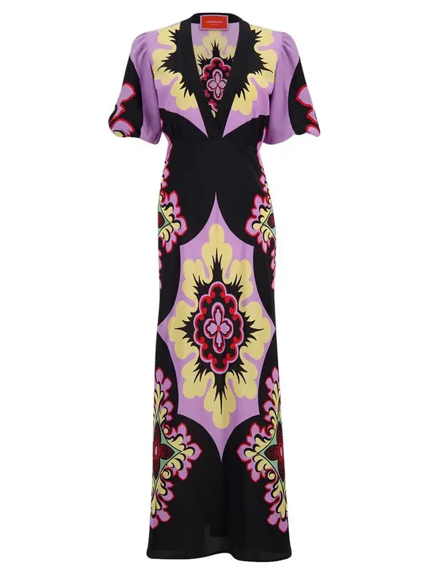 La DoubleJ Marlene Silk Palazzo Placée Maxi Dress - Pink