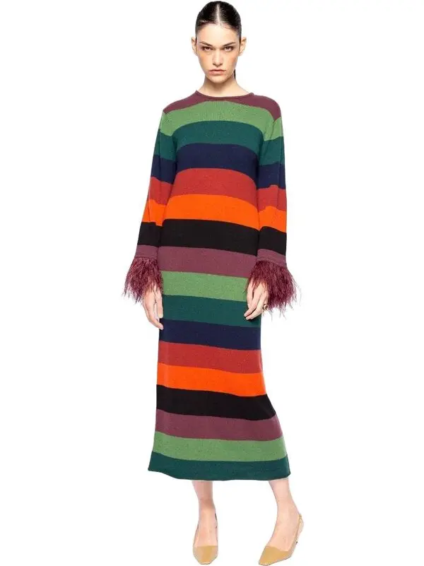 PAULA Curie Stripes Knitted Dress With Feathers - Multicolour