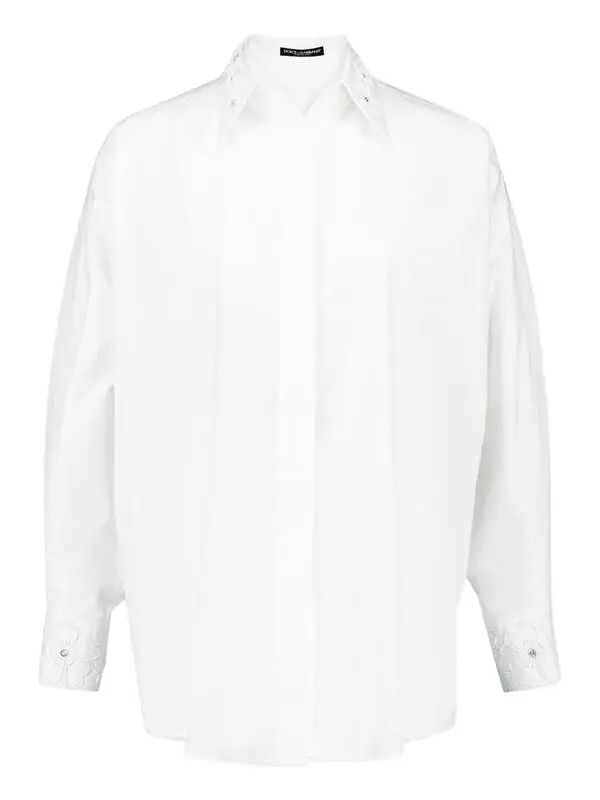 Dolce & Gabbana Cotton Poplin Shirt With Floral Embroidered Collar - White