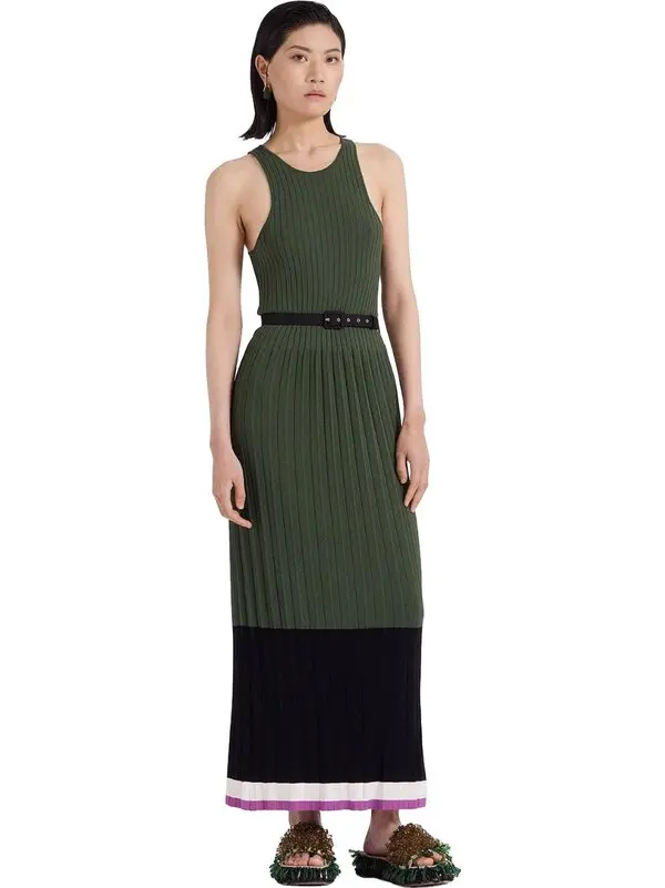 La DoubleJ Knit Plissé Racer-back Dress - Green