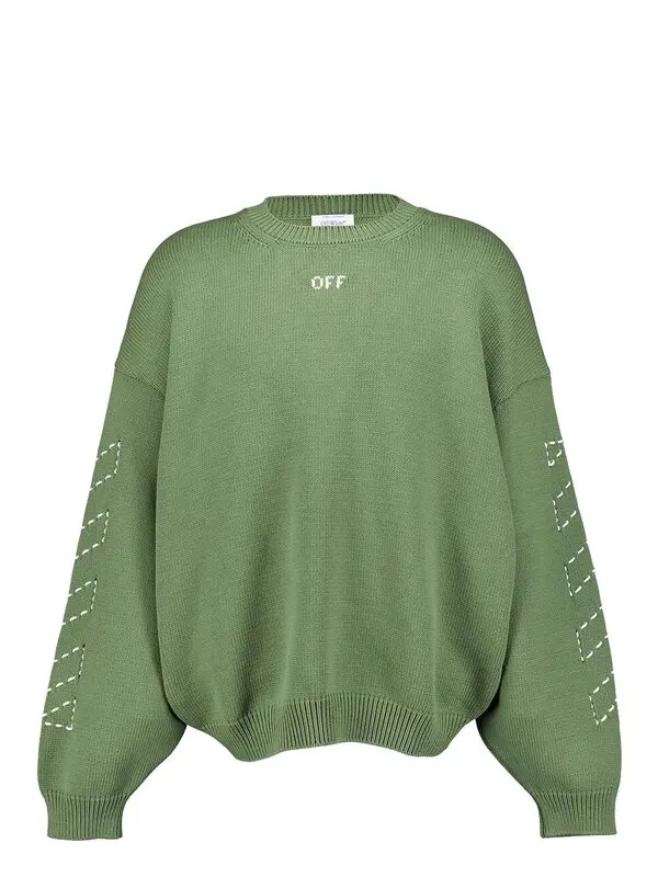 Off-White Embroidered-logo Knitted Jumper - Green