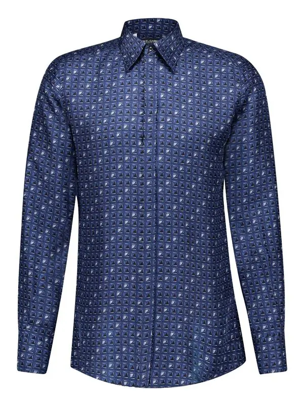 Dolce & Gabbana Tie-print Silk Twill Shirt - Blue