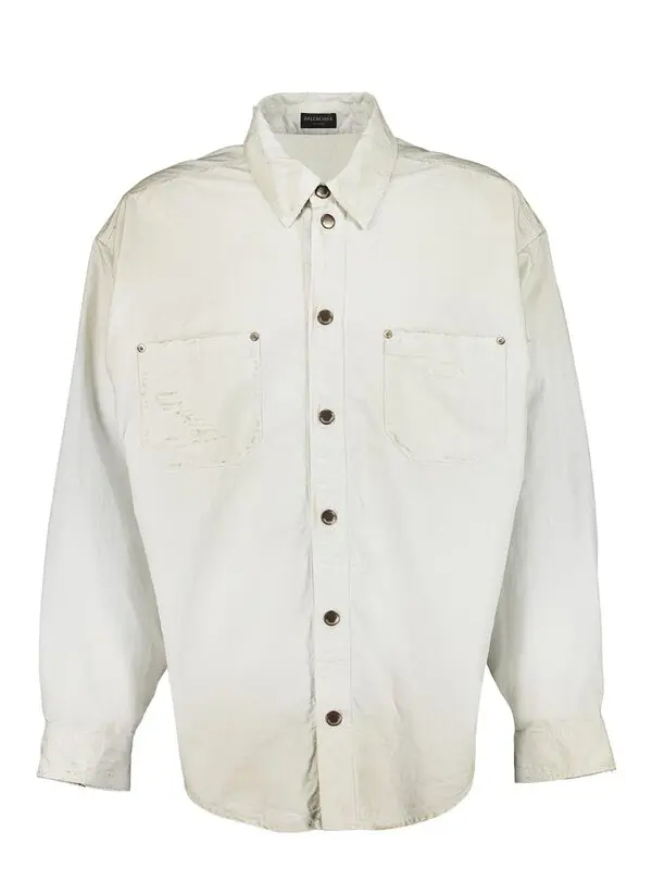Balenciaga Dirty Washed Ripstop Workwear Overshirt - White