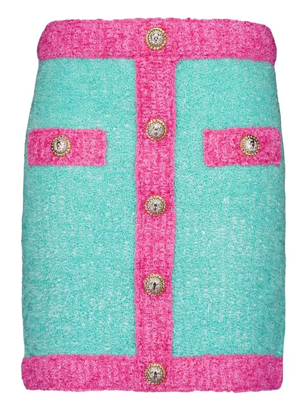 Balmain Buttoned Knit Mini Skirt - Blue