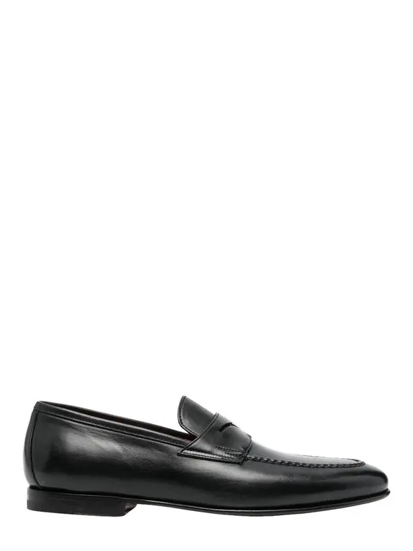 Santoni Leather Penny Loafers - Black
