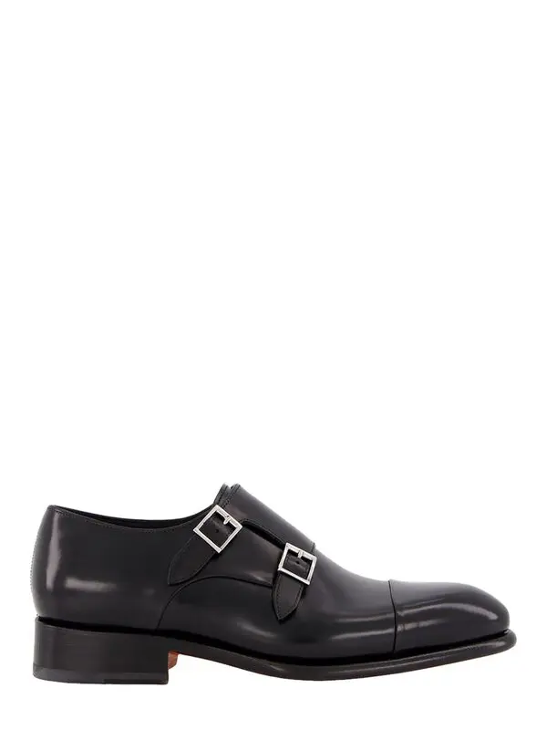 Santoni Leather Double-buckle Shoes - Black