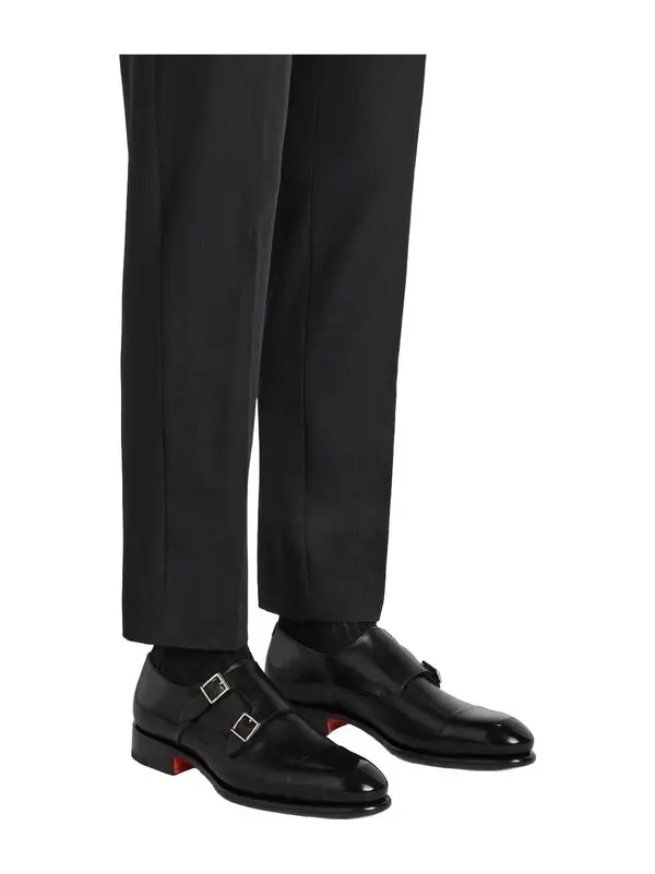 Santoni Leather Double-buckle Shoes - Black
