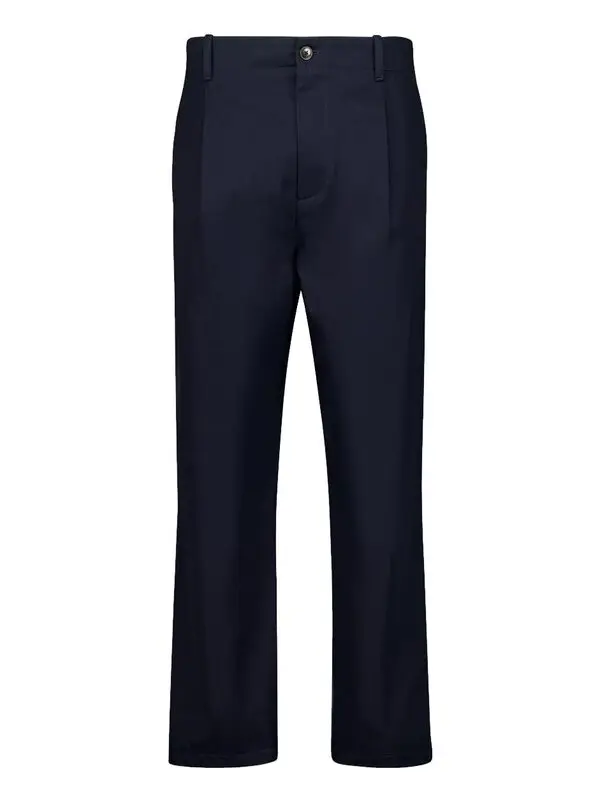 Valentino Garavani Navy Pleat-detail Cotton Chinos - Blue