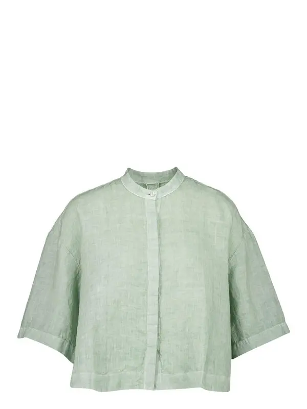 120% Lino Cropped Linen Shirt - Green