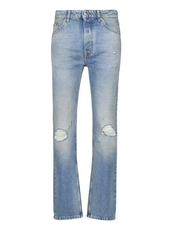 Palm Angels Distressed Monogram Straight-leg Jeans - Blue
