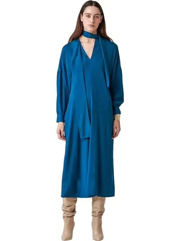 PAULA Safira Tie-neck Silk Dress - Blue