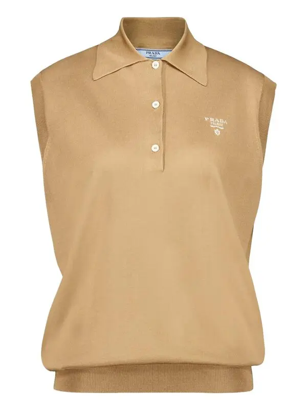 Prada Sleeveless Silk Knit Polo Shirt - Brown