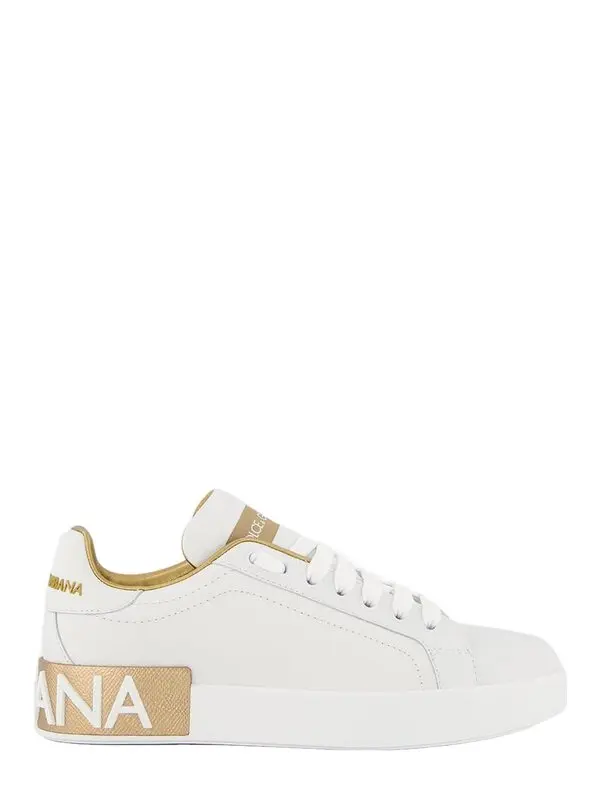Dolce & Gabbana Portofino Leather Sneakers - Gold