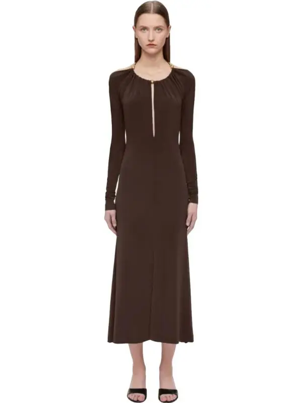 FERRAGAMO Long Crepe Dress - Brown