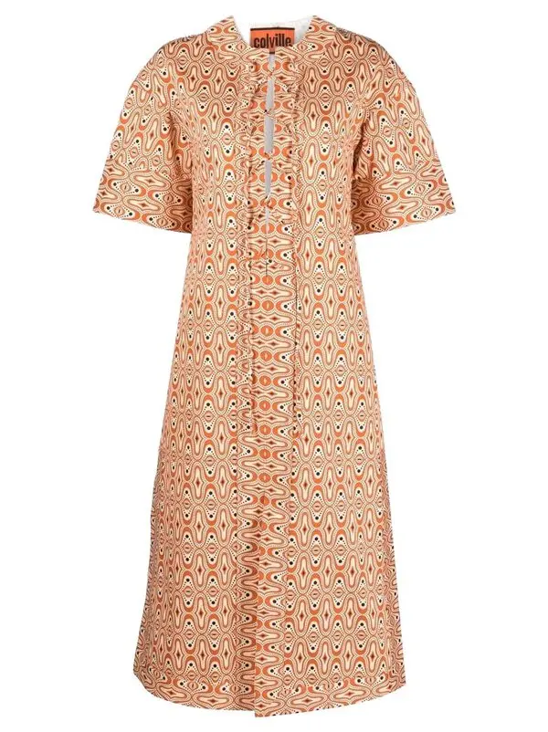 Colville Lace-up Midi Dress - Orange