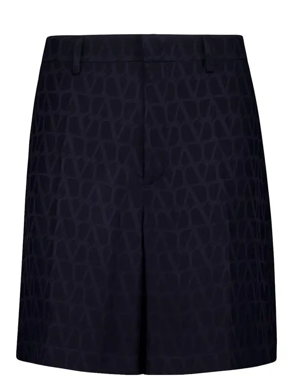 Valentino Garavani Silk Toile Iconographe Bermuda Shorts - Blue