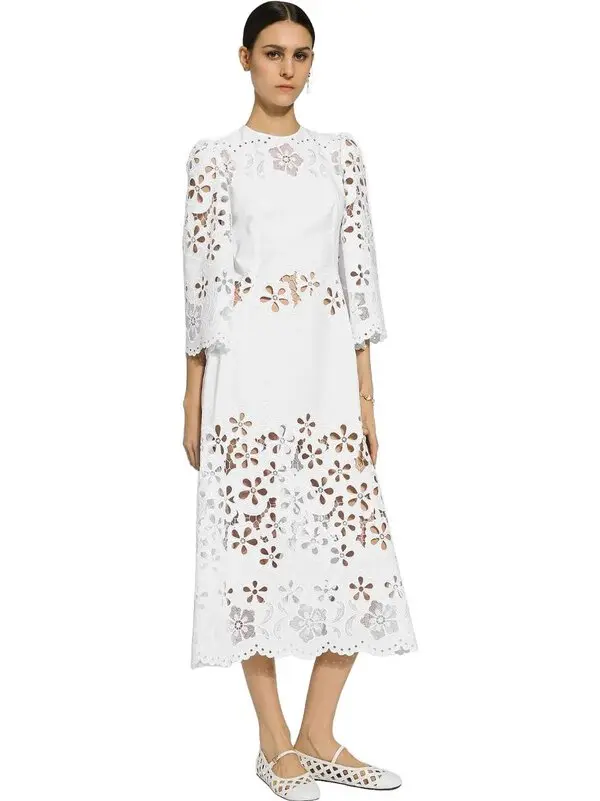 Dolce & Gabbana Cotton Poplin Calf-length Dress With Cut-out Detail - White