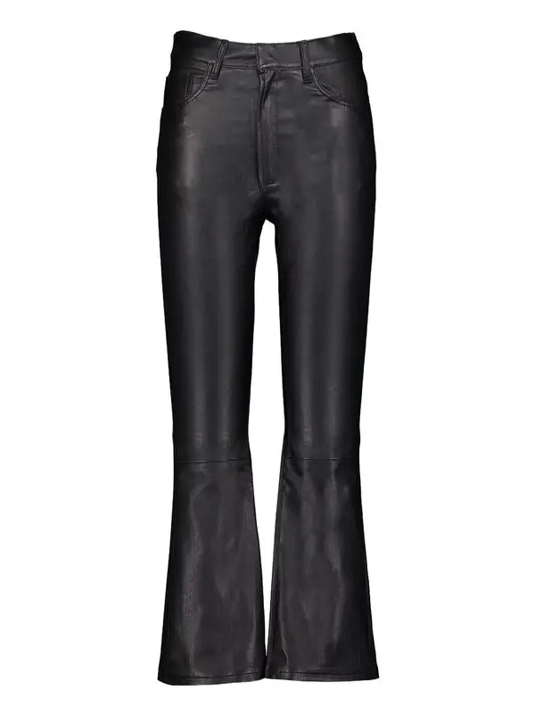 PAULA Zircon Tap Shoe Flared Leather Pants - Black